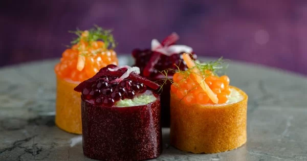 Vegan Sushi with Beetroot and Horseradish Caviar Pearls