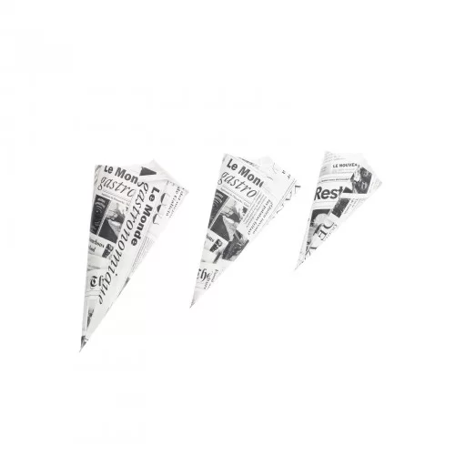Large Newspaper Print Paper Cones by 100% Chef, 200pk