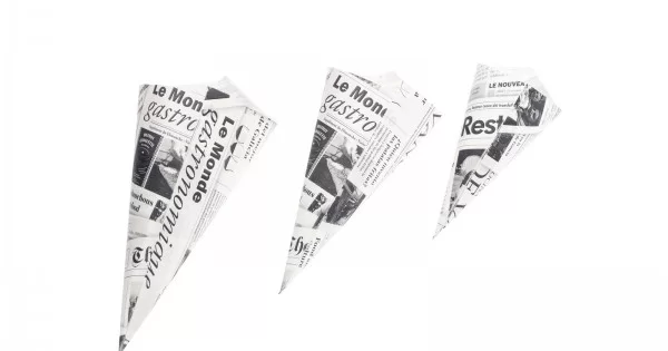 Large Newspaper Print Paper Cones by 100% Chef, 200pk
